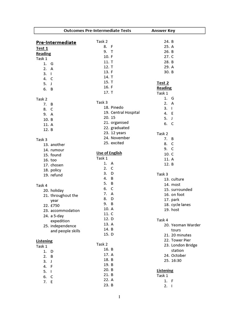 Practice Tests Answer Key | PDF