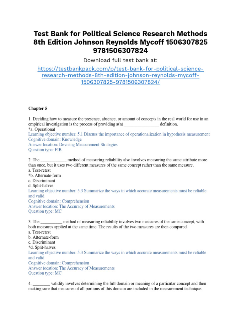 Political Science Research Methods 8th Edition Johnson Test Bank 1 | PDF