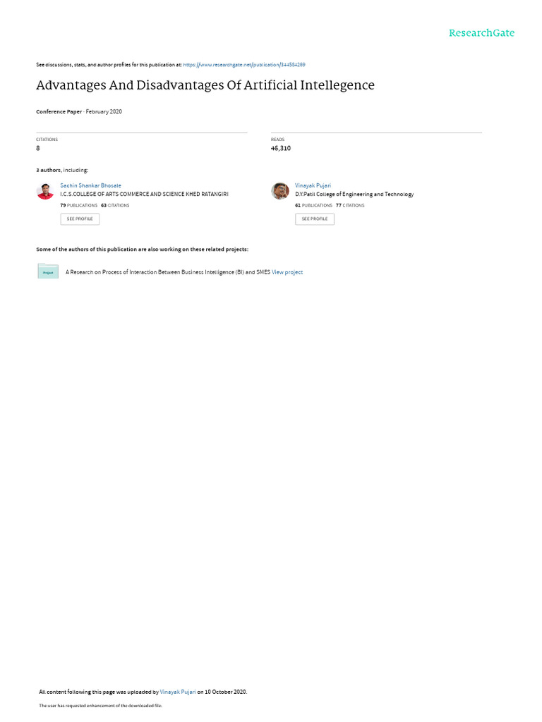 Advantages and Disadvantages of Artificial Intellegence | PDF