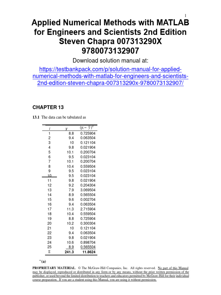 Applied Numerical Methods With MATLAB For Engineers and Scientists 2nd Edition Steven Chapra ...