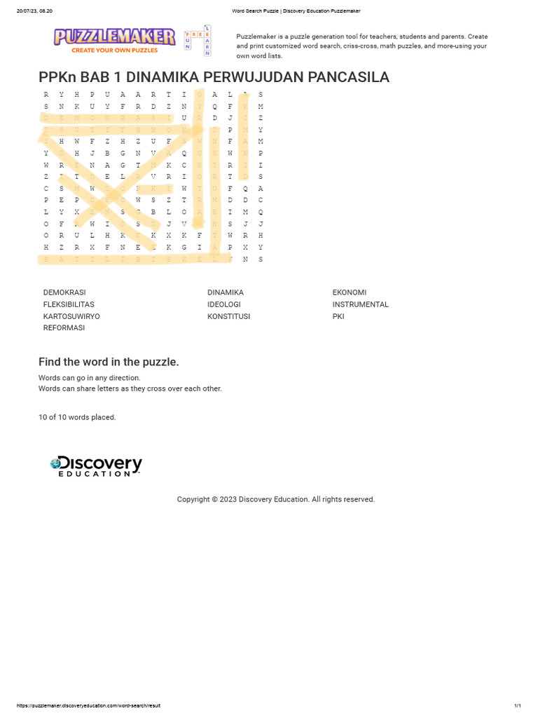 Word Search Puzzle - PPKN BAB 1 (A) | PDF