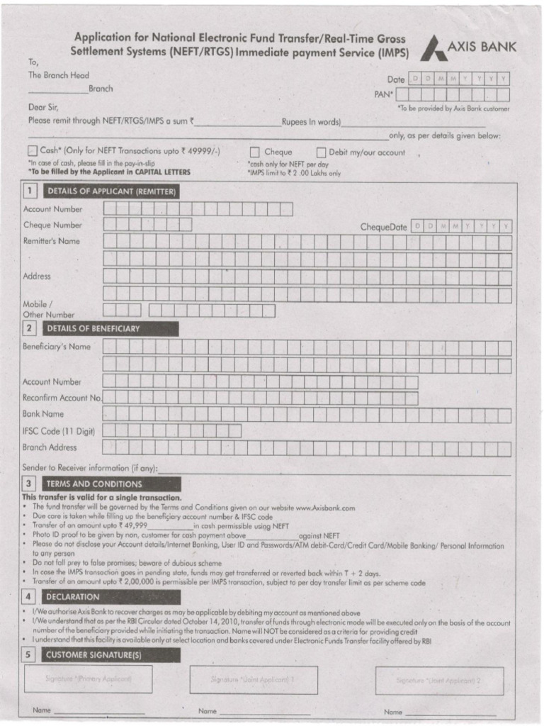 Axis Bank - Form | PDF