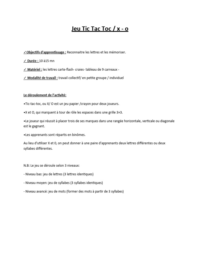 Jeu Tic Tac Toc-WPS Office | PDF | Méthodes et références pédagogiques