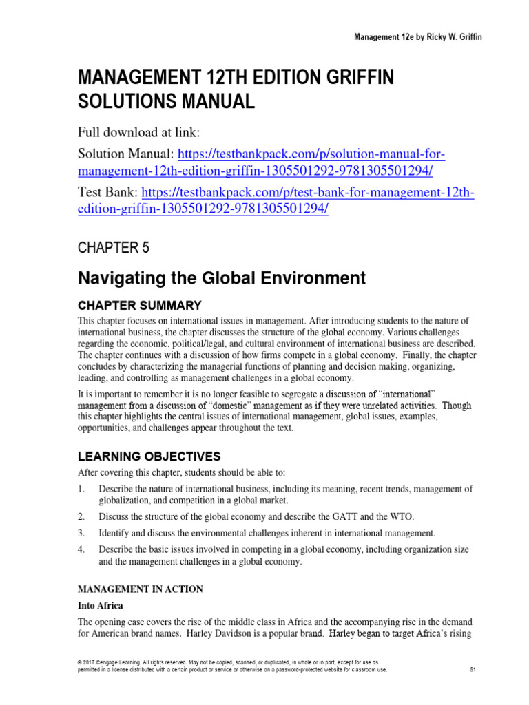Management 12th Edition Griffin Solutions Manual 1 | PDF