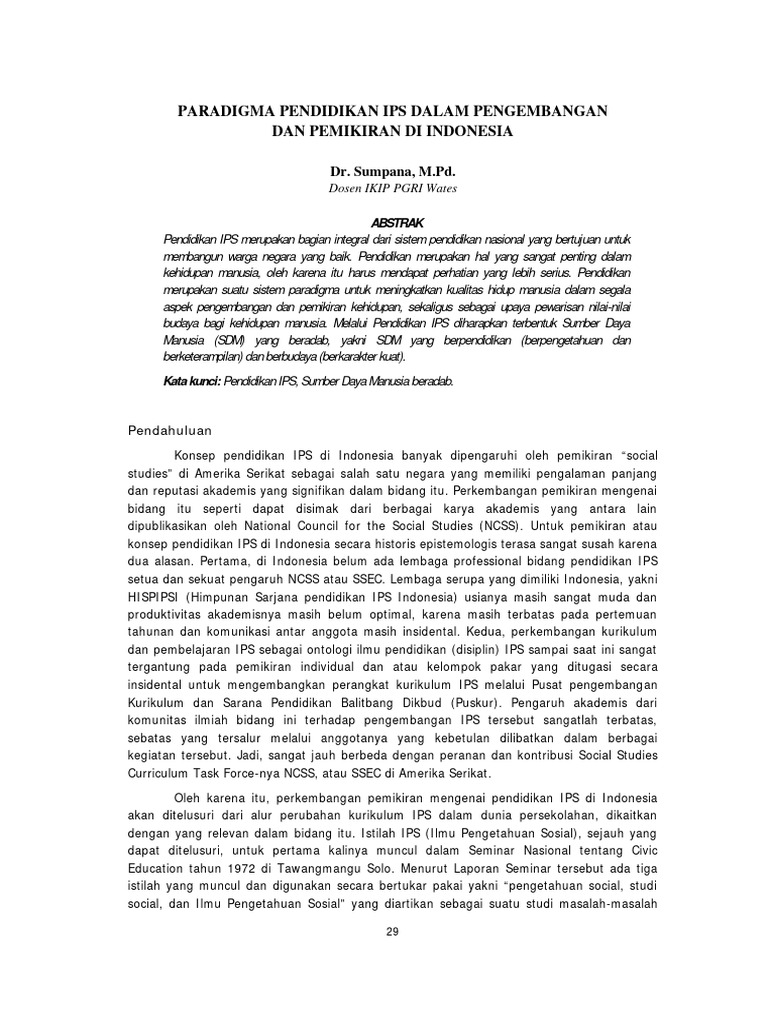 Paradigma Pendidikan Ips Dalam Pengembangan Dan Pemikiran Di Indonesia | PDF