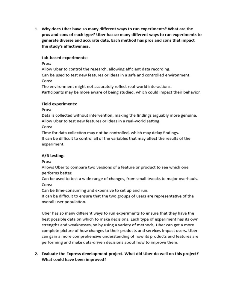 Uber Experimentation Methods & Express Project Analysis | PDF