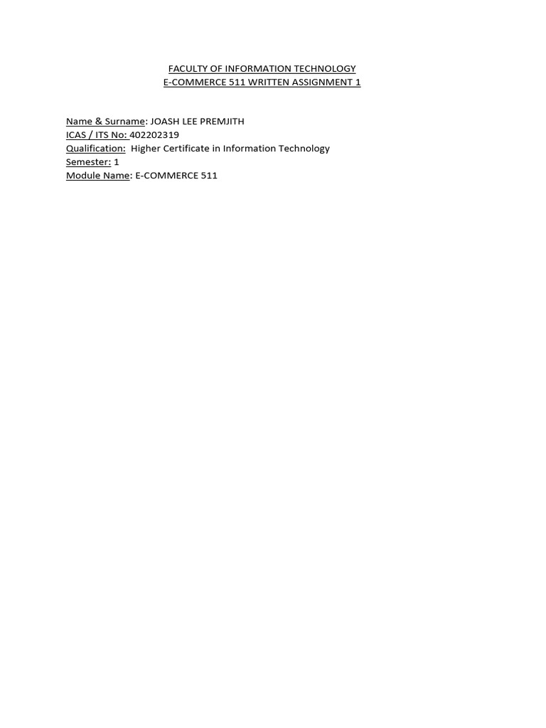 E-Commerce 511 Assignment 1 | PDF