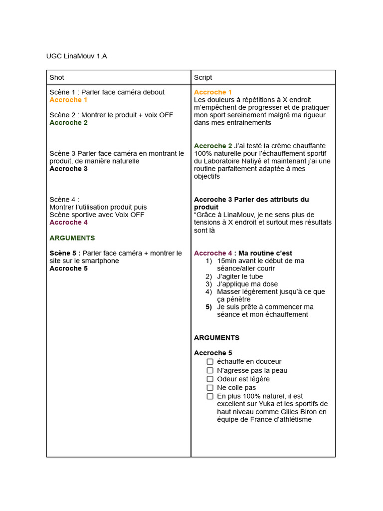 Script UGC Vidéo LinaMouv 1 | PDF