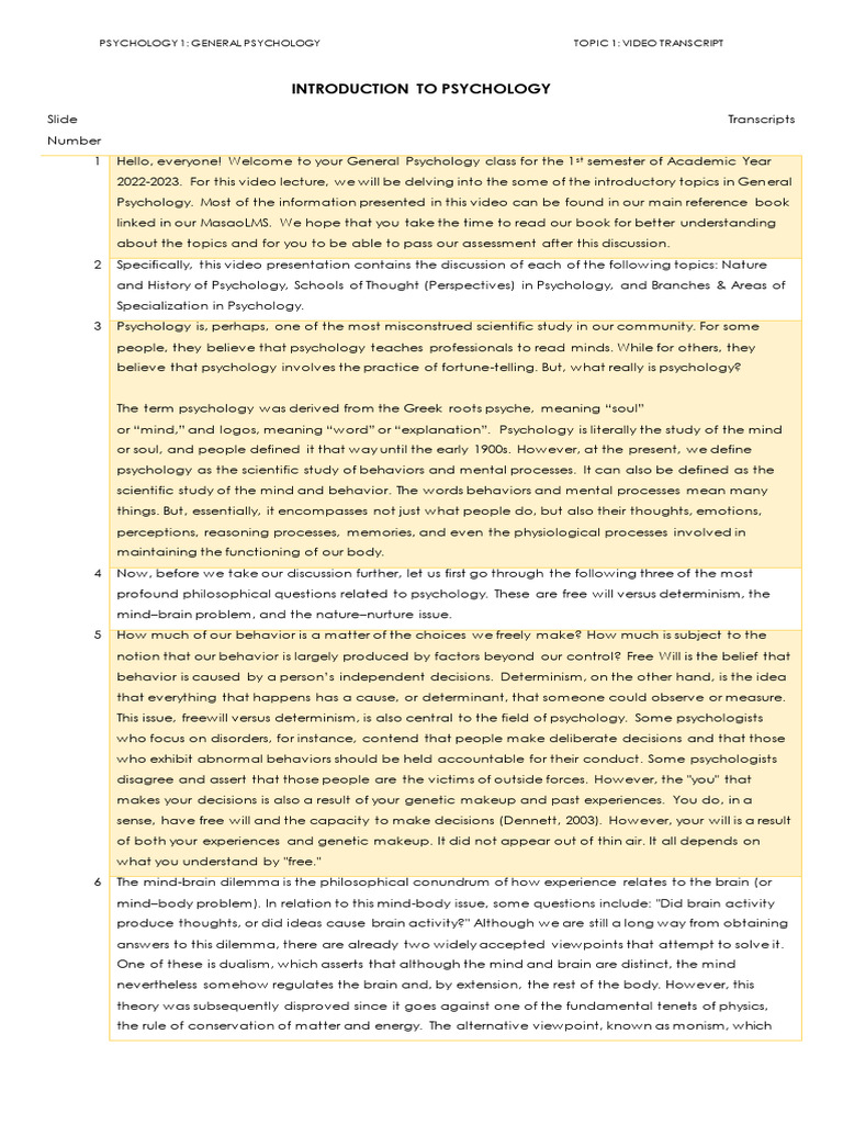 Psych (1) Script | PDF | Psychology | Psychologist