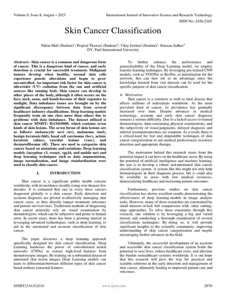 Skin Cancer Classification | PDF | Deep Learning | Machine Learning Skin Cancer Classification | PDF | Deep Learning | Machine Learning