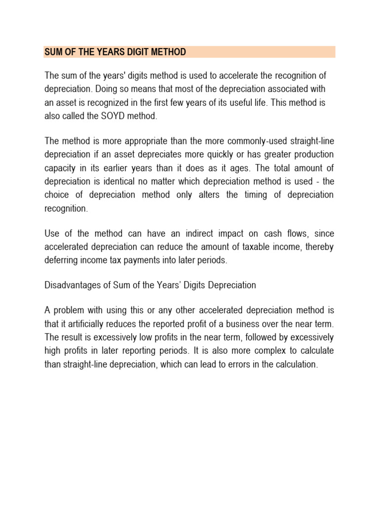 SUM OF THE YEARS DIGIT METHOD Presentation | PDF