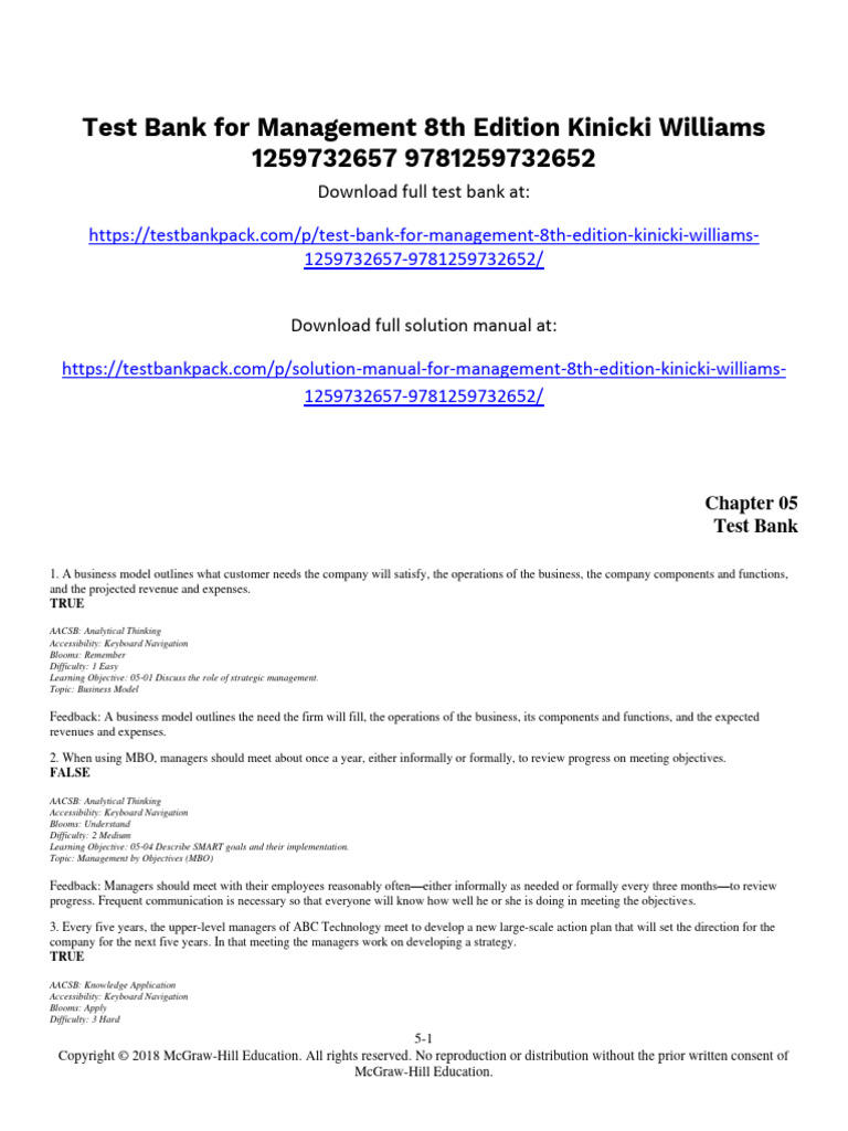 Management 8th Edition Kinicki Test Bank 1 | PDF | Strategic Management ...