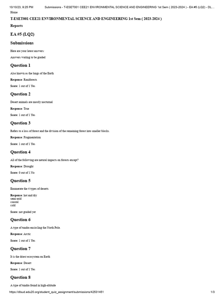 T ESET001 CEE21 ENVIRONMENTAL SCIENCE and ENGINEERING 1st Sem 2023 2024 ...