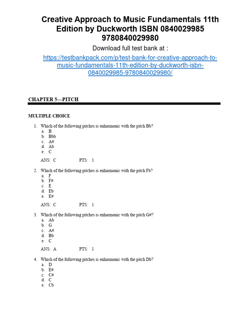 Creative Approach To Music Fundamentals 11th Edition William Duckworth ...
