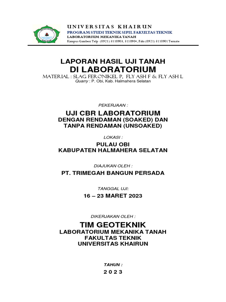 Laporan Uji CBR TBP Ok | PDF