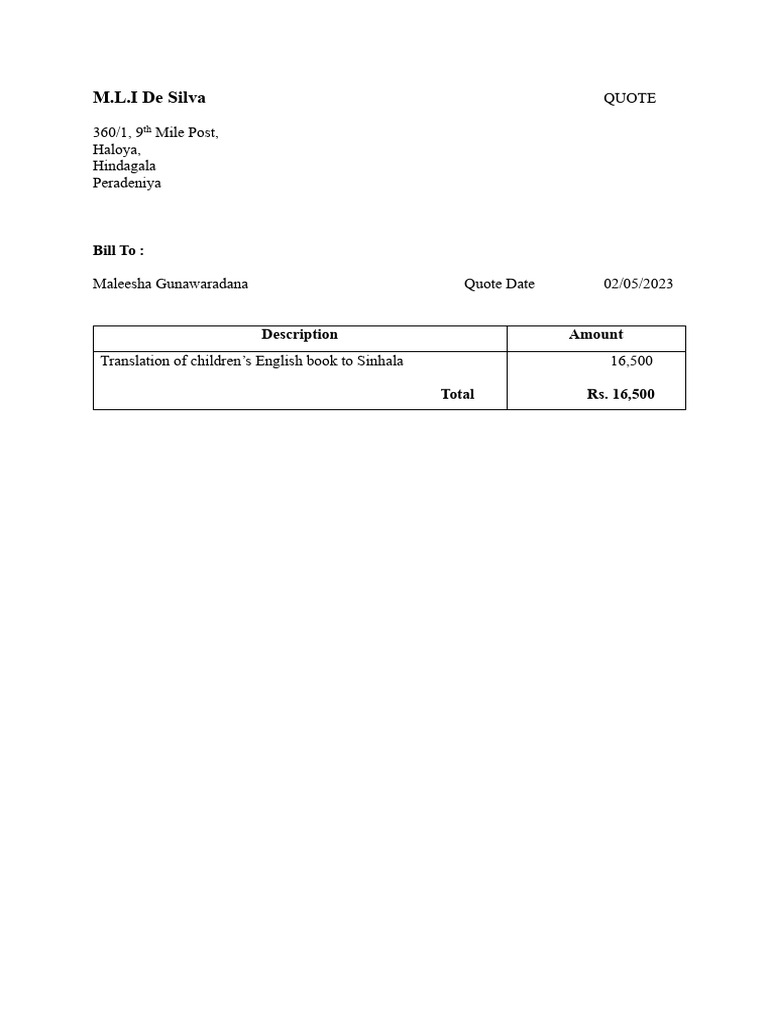 Sinhala Translation Quotation | PDF