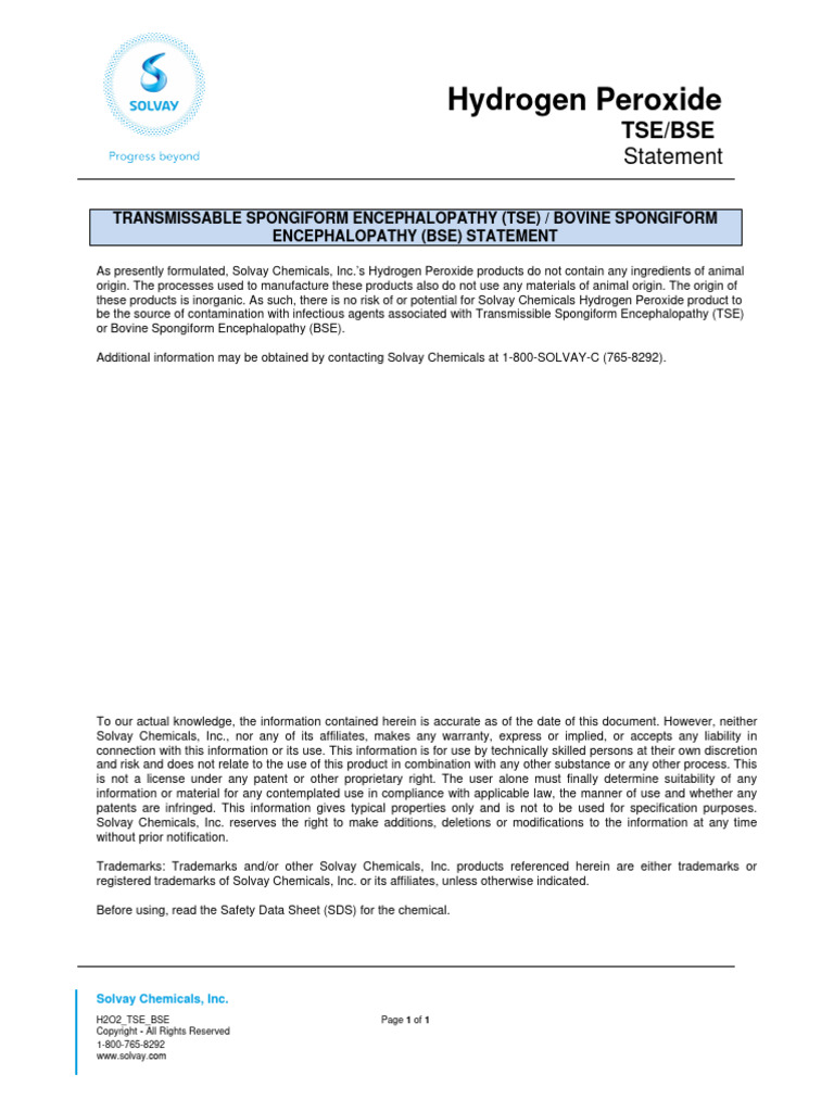 Hydrogen Peroxide (H2O2) TSE-BSE Statement | PDF