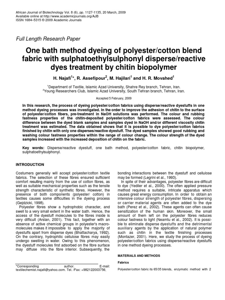 Polyester &cotton Blend Dyeing | PDF | Dye | Dyeing