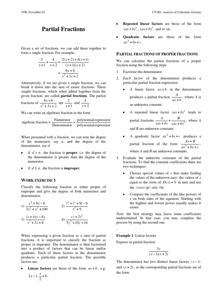 Partial Fractions | Quadratic Equation | Fraction (Mathematics)