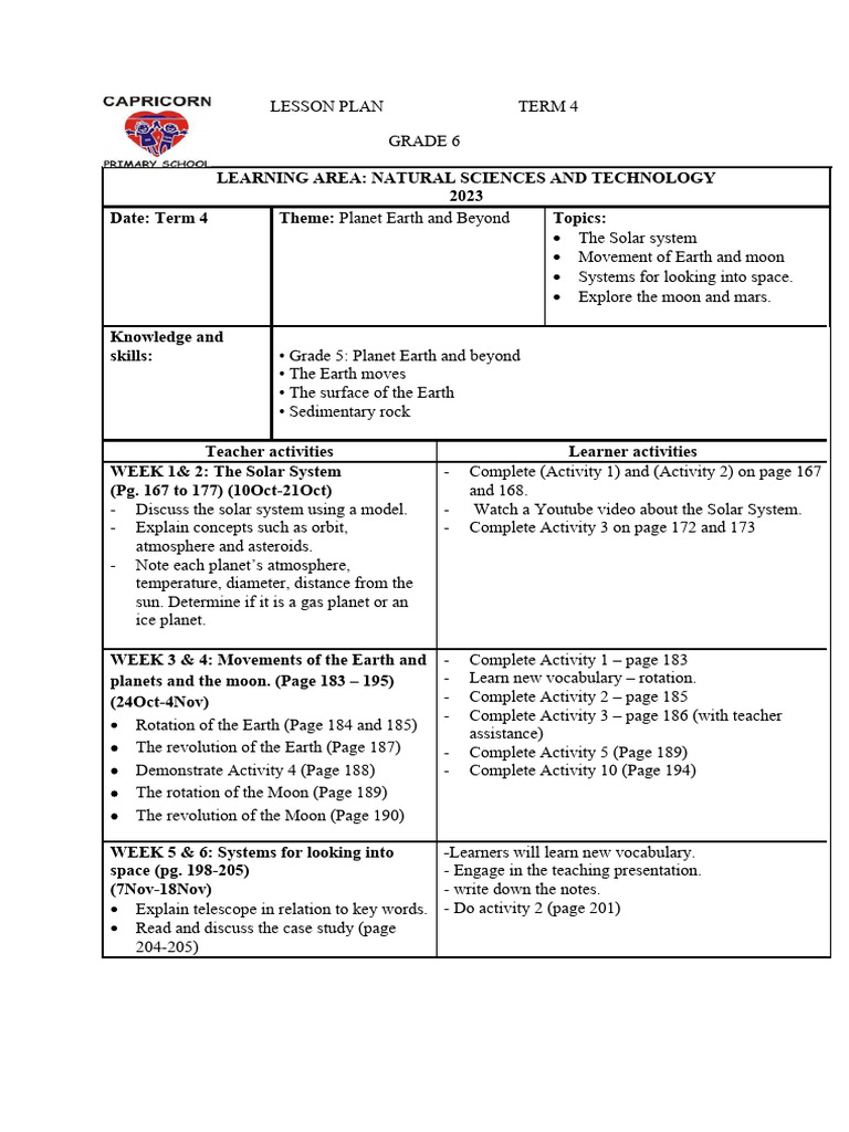 NST Lesson Plan Term 4 | PDF | Solar System | Moon