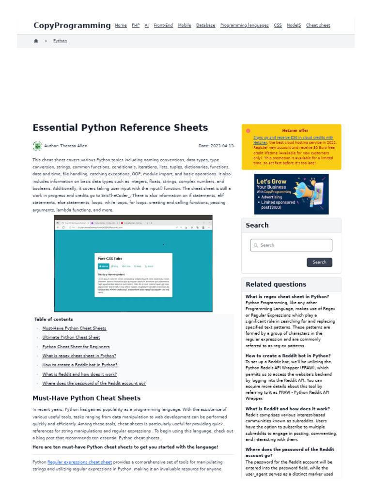 Copyprogramming Com Howto Must Have Python Cheat Sheets Pdf Regular Expression Python