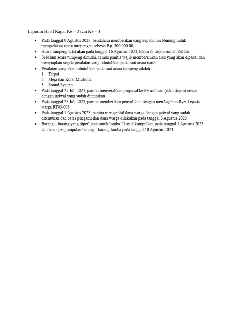 Laporan Hasil Rapat Ke 2 Dan 3 PDF
