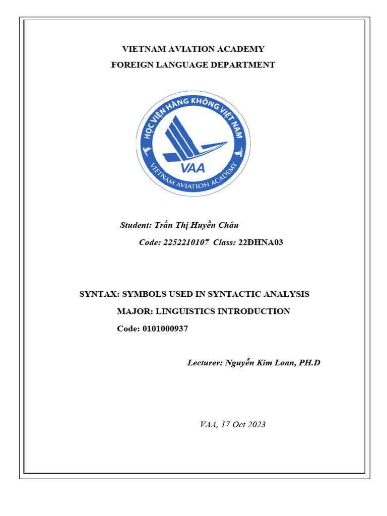 SYNTAX Essay: Symbols Used in Syntactic Analysis. | PDF | Verb | Noun