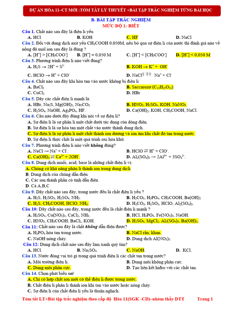 Bai 2- Sự Điện Li Trong Dung Dịch Nước. Thuyết Bronsted-Lowry Về Acid-base - Nguyen Thuy .Ok | PDF