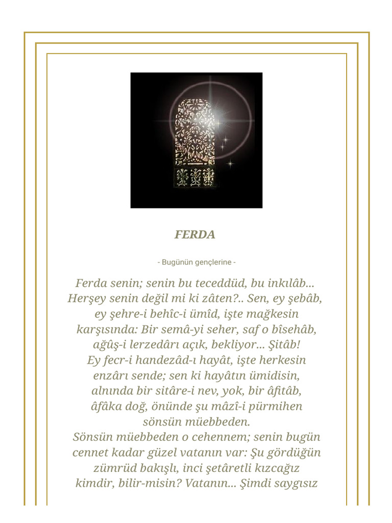 Ferda (Yarin) Tevfi̇k Fi̇kret | PDF