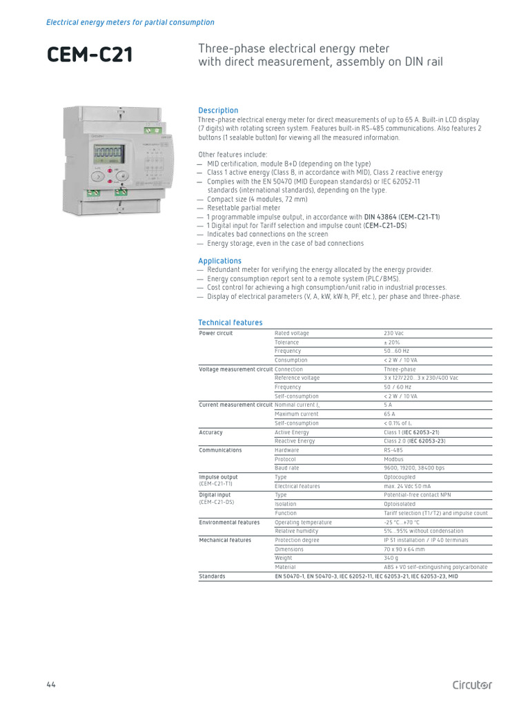 Circutor CEM-C21-Datasheet | PDF | Programmable Logic Controller | Manufactured Goods