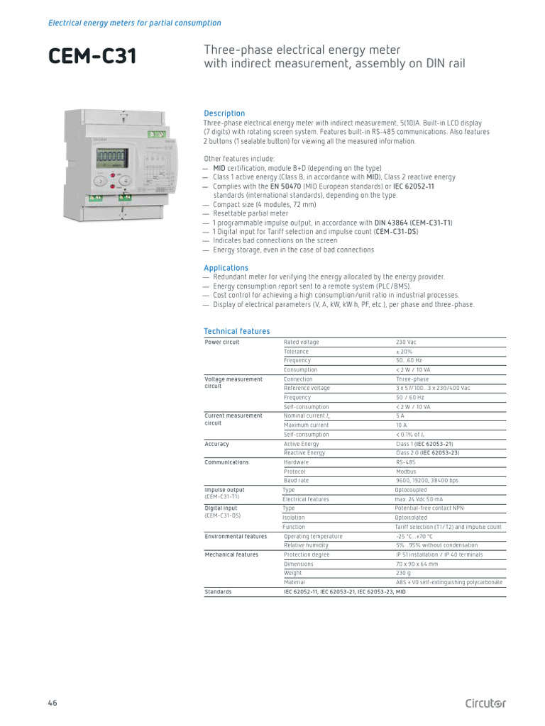 Circutor CEM-C31-Datasheet | PDF | Programmable Logic Controller | Electronic Engineering