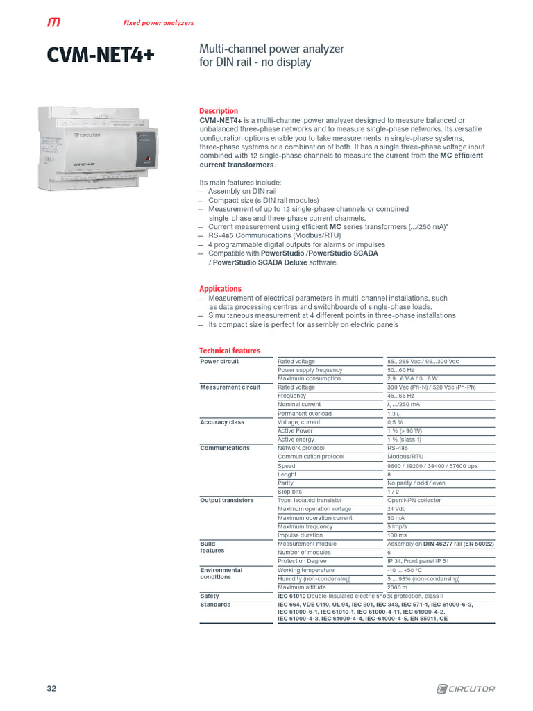 Circutor FT - CVM-NET4-Datasheet | PDF | Alternating Current | Electricity