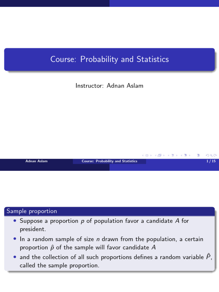Course: Probability and Statistics: Instructor: Adnan Aslam | PDF | Probability Distribution | Mean
