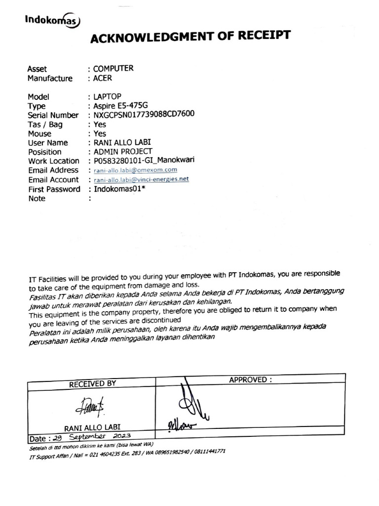 Acknowledgment of Receipt | PDF