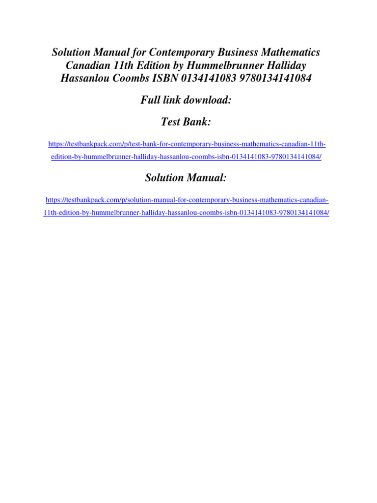 Solution Manual For Contemporary Business Mathematics Canadian 11th ...