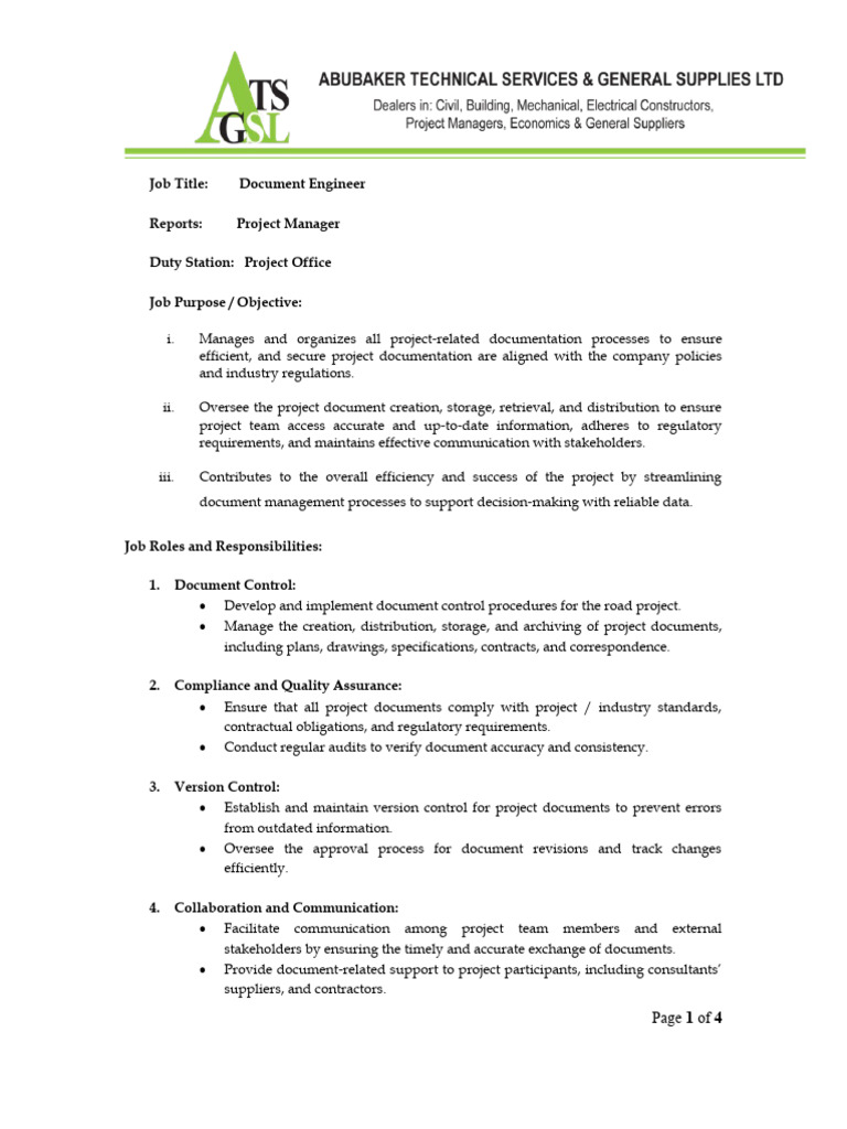 Document Engineer Job Description | PDF