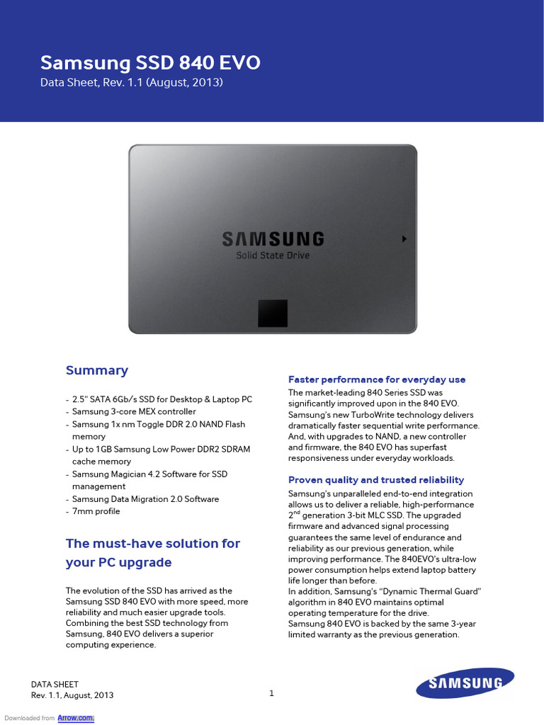 Samsung SSD 840evo Datasheet Rev11 | PDF