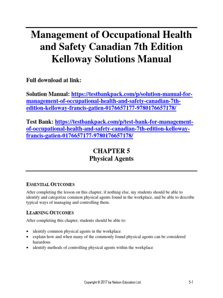 Management of Occupational Health and Safety Canadian 7th Edition ...