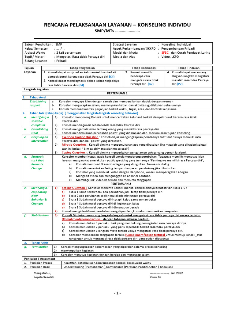 RPL BK - Konseling Individu | PDF