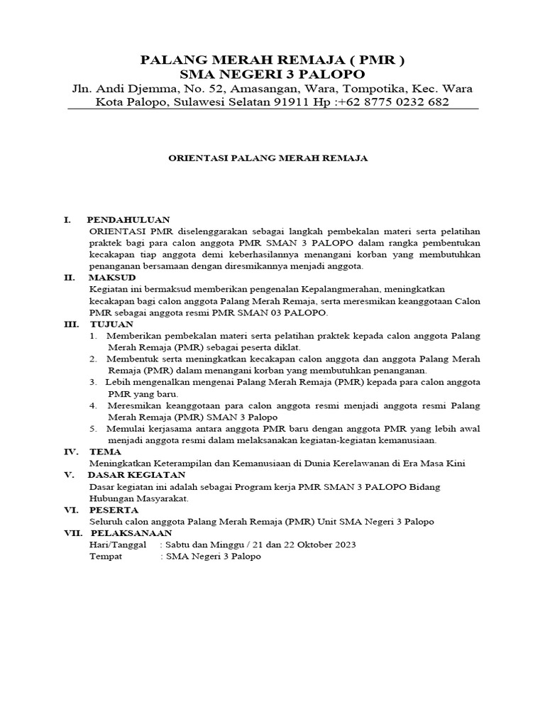 Orientasi Palang Merah Remaja PMR SMAN 3 | PDF | Perjalanan