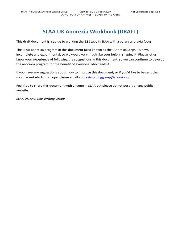 SLAA UK Anorexia Workbook | PDF
