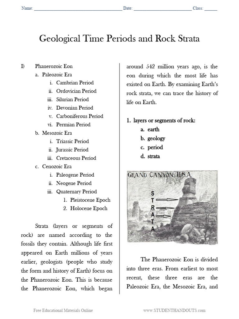 Geological Time Periods Rock Strata Geography Geology Reading Worksheet ...