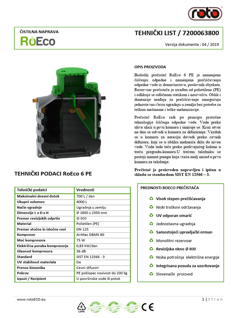 RoEco 6 PE - Tehnički List - SRB | PDF