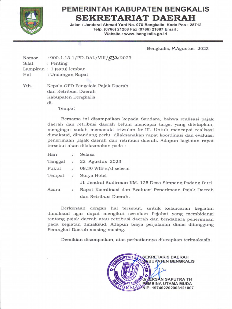 Undangan Rapat Koordinasi Dan Evaluasi PDRD | PDF