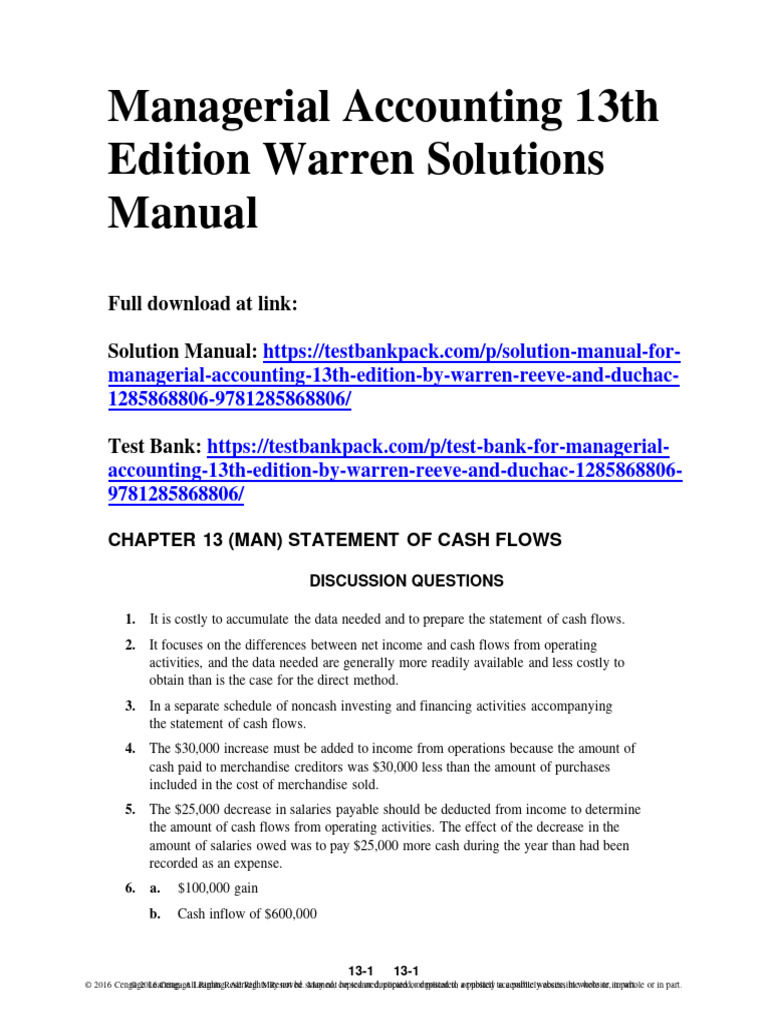 Managerial Accounting 13th Edition Warren Solutions Manual 1 | PDF ...