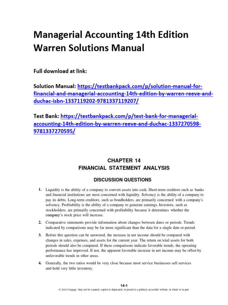 Managerial Accounting 14th Edition Warren Solutions Manual 1 | PDF