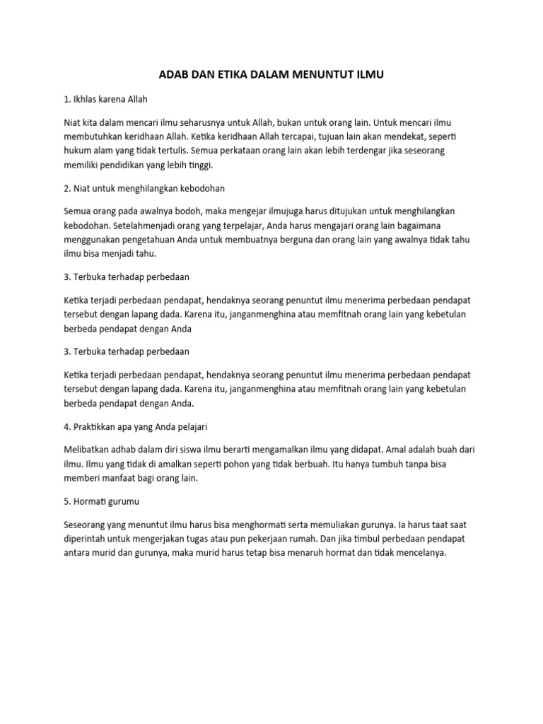 Adab Dan Etika Dalam Menuntut Ilmu | PDF