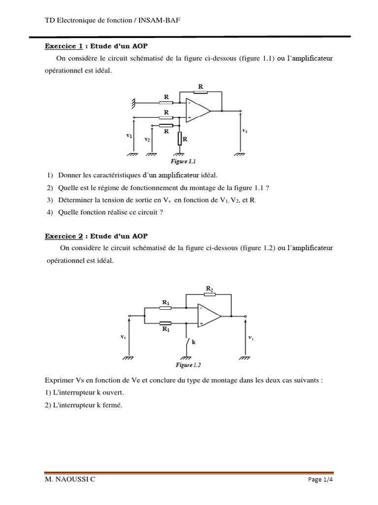 Exercice 1: Etude D'un AOP: Page 1/4 | PDF