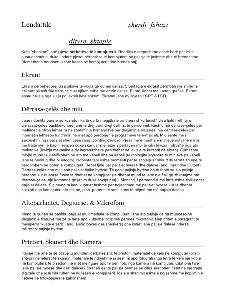 Lenda:Tik Skerdi Fshazi Dityre Shtepie | PDF