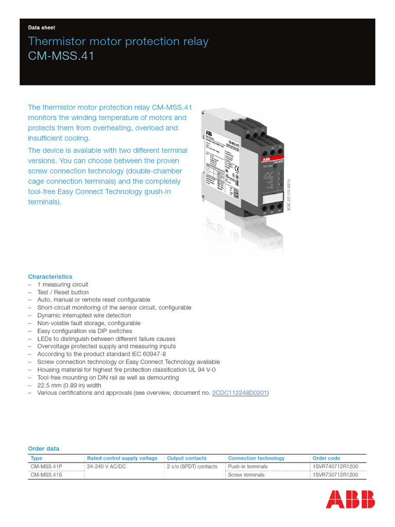 Abb - CM-MSS.41 Data Sheet | PDF | Relay | Electromagnetic Interference